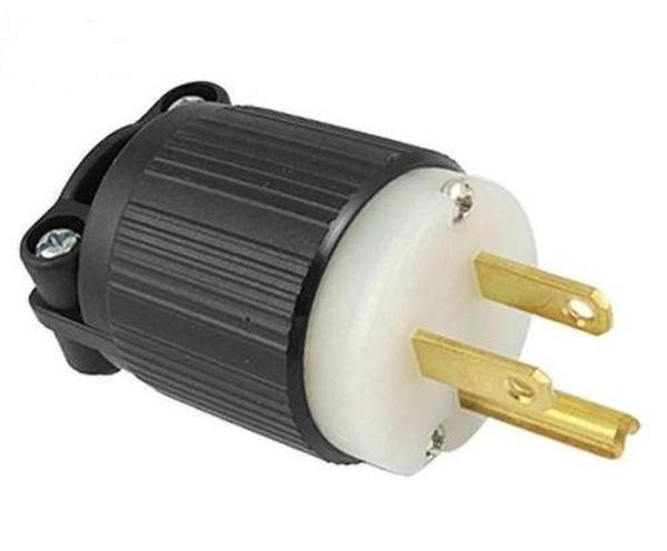 Male Black-White 15 Amp 120 Volt Industrial Grade Plug Straight Blade